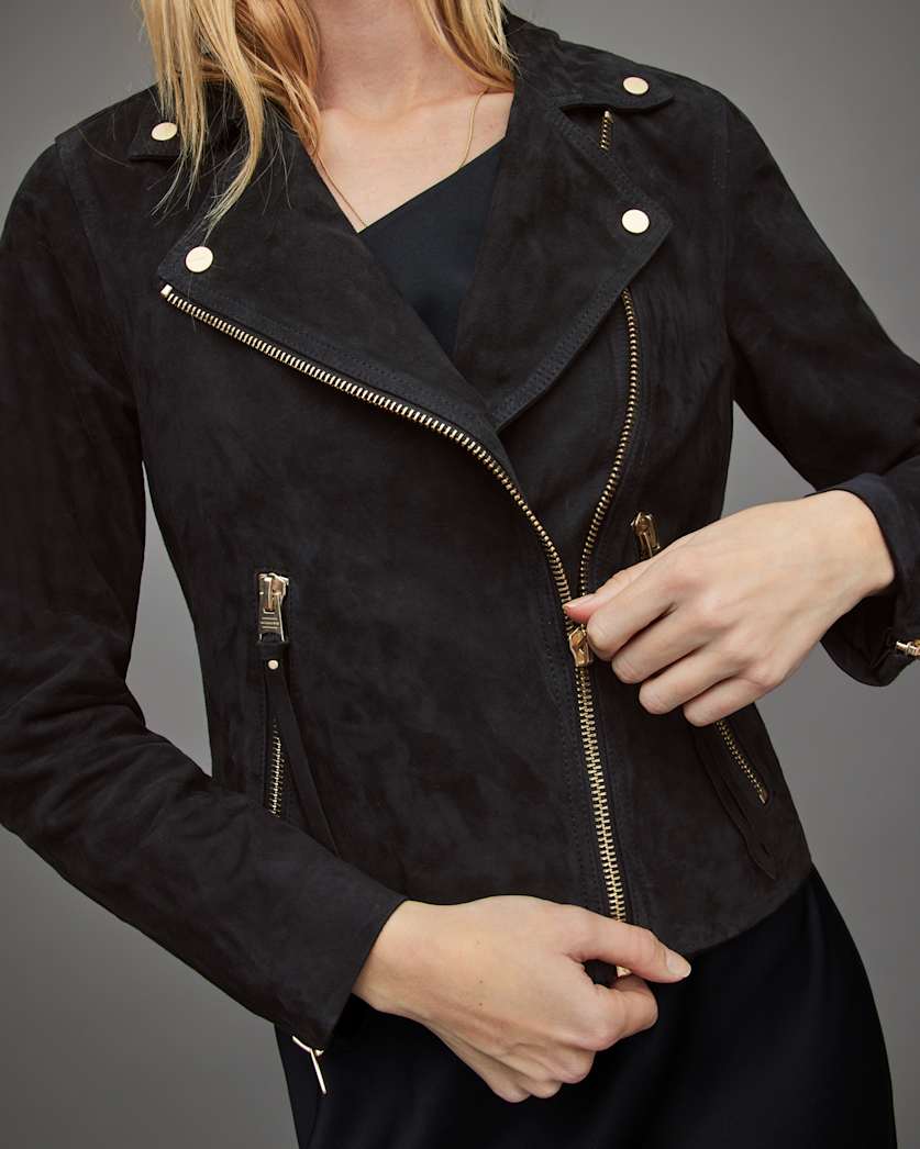 Suede Dalby Biker Jacket Black | ALLSAINTS